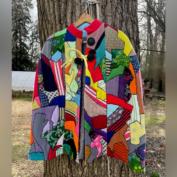 Vintage | Jackets & Coats | Amazing 6s Patchwork Quilt Cape Groovy Boho ...